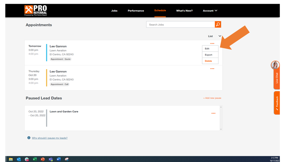 Schedule Tab Update Calendar View