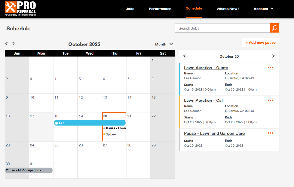 Schedule Tab Update Calendar View